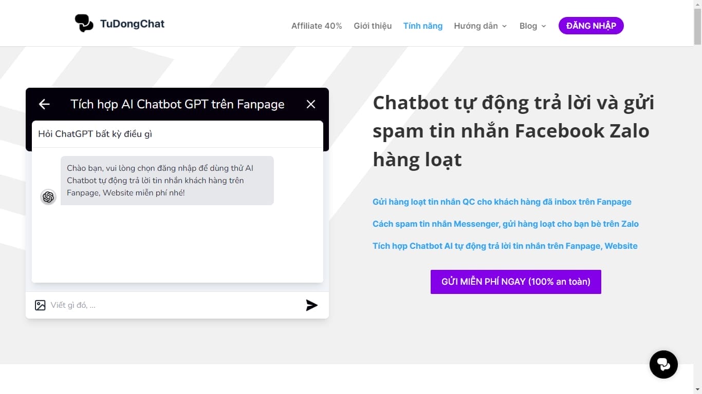 Chat Tự Động Bằng AI Trên Website Với Tự Động Chat